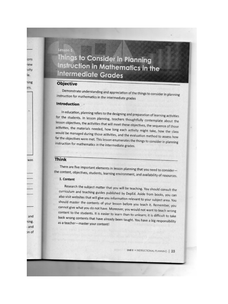 Lesson 5: Things To Consider in Planning Instruction in Mathematics in ...