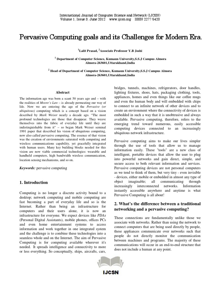 Ubiquitous) : Keywords: Pervasive Computing | PDF | Computer Network | Embedded System