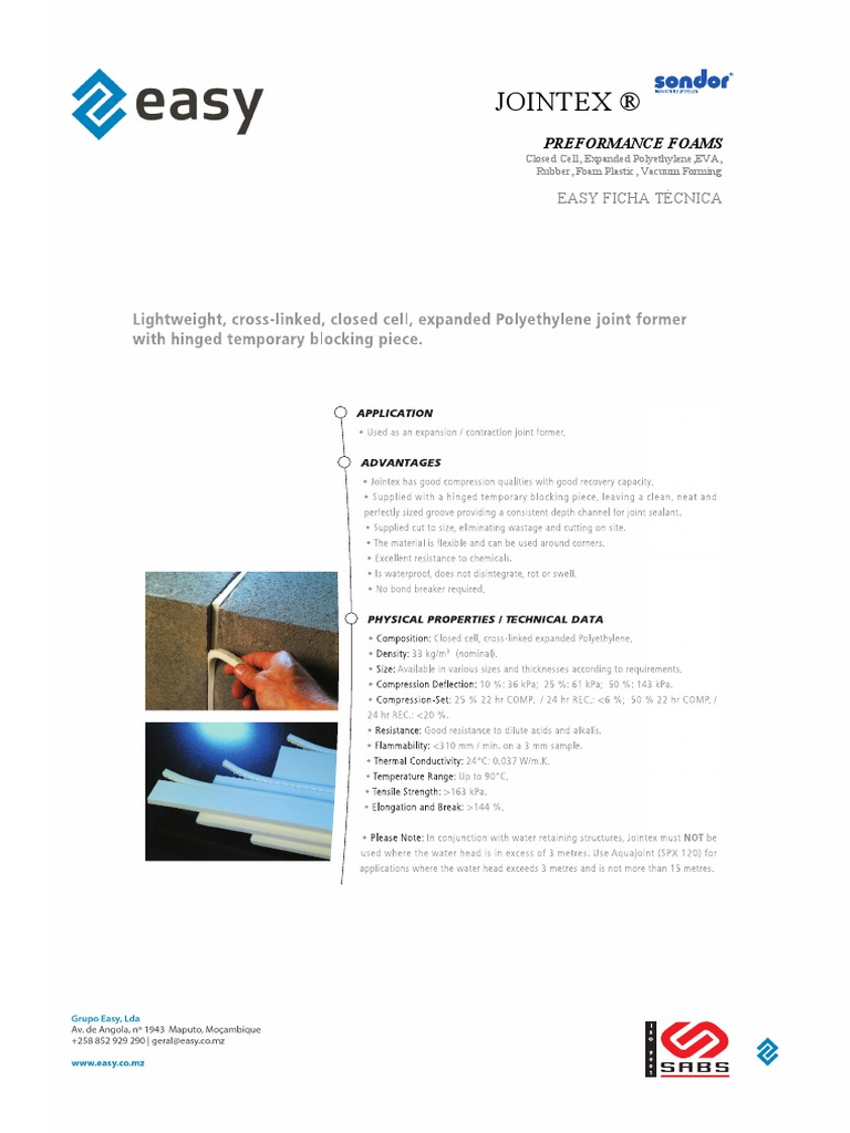 Jointex ®: Preformance Foams | PDF