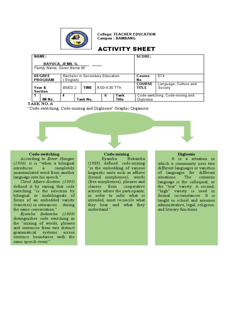 LCS IM No. 4 TASK 6 | PDF | Language Mechanics | Communication