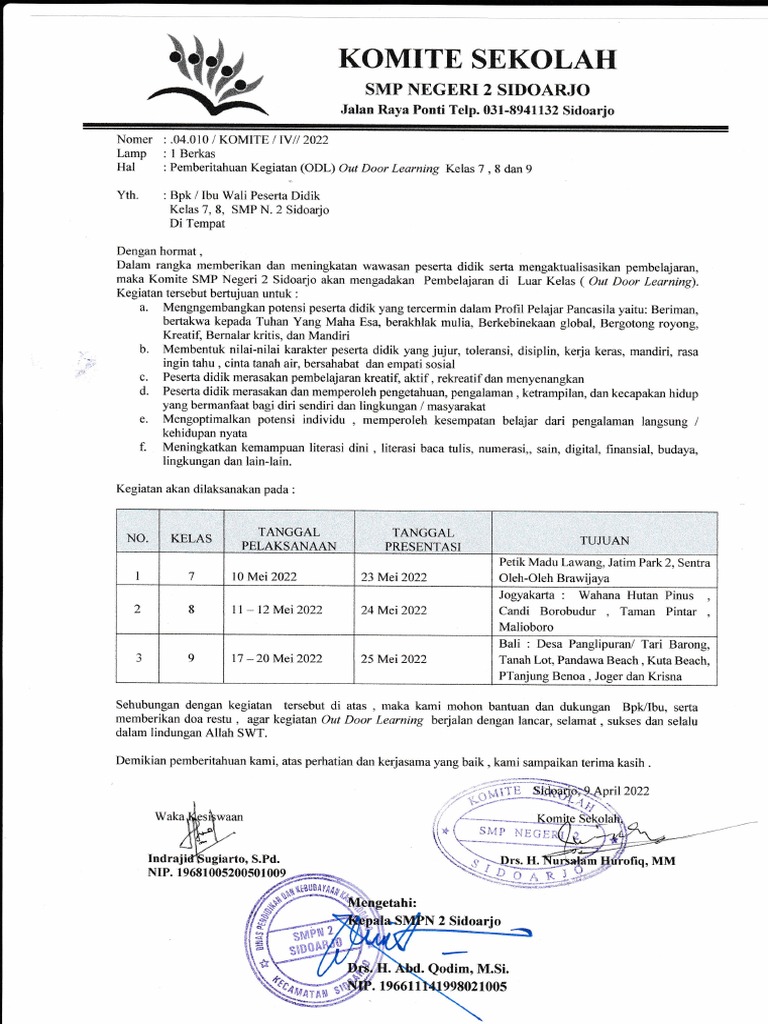 PEMBERITAHUAN KEGIATAN ODL Ke Jogja 2022 | PDF