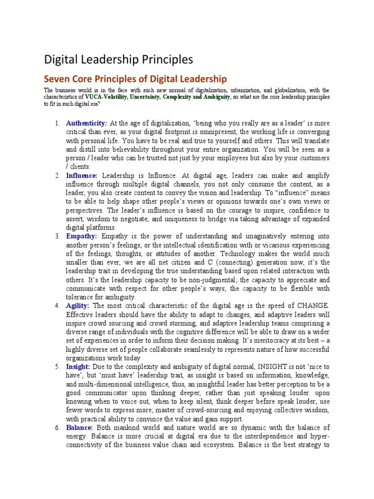Seven Core Principles of Digital Leadership | PDF | Leadership ...