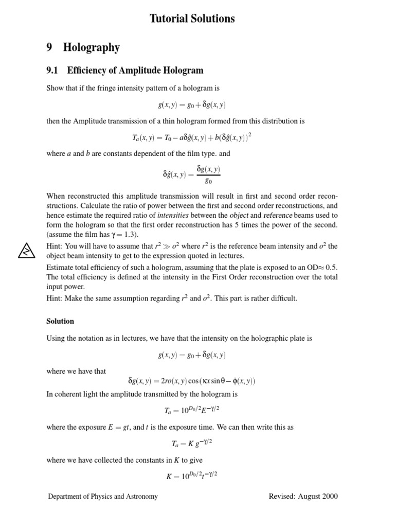 Hologram Efficiency Tutorial | PDF | Holography | Polarization (Waves)