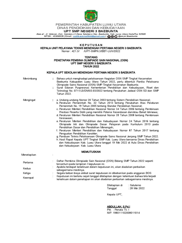 SK Pembimbing Osn | PDF