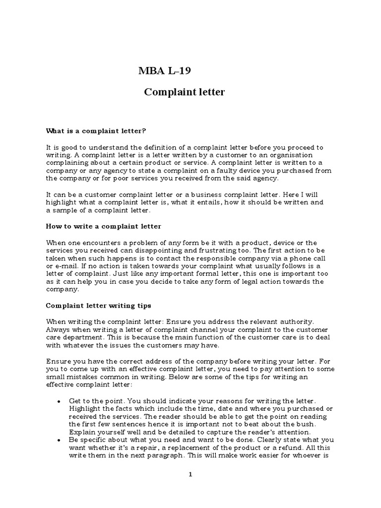 BBA L-3 Complaint Letter | PDF