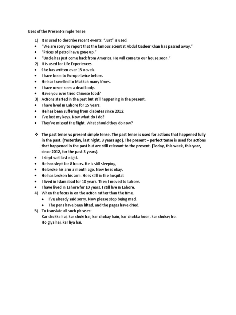 Uses of The Present Simple Tense | PDF