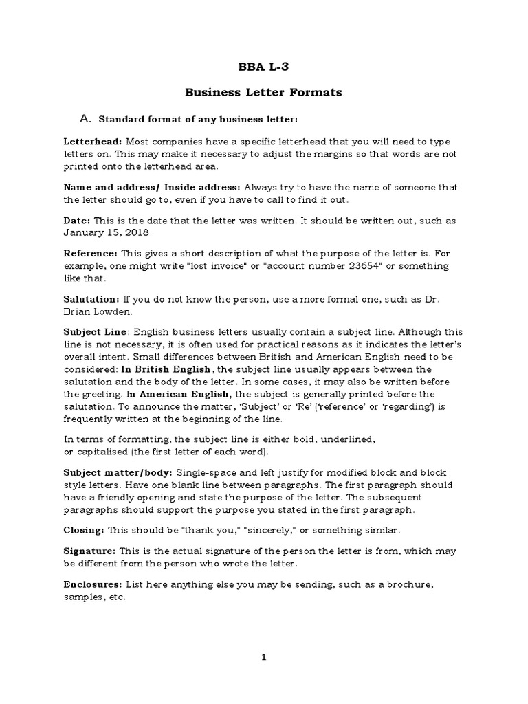 BBA L - 3 Formats of Writing Business Letters | PDF | Paragraph | Human ...