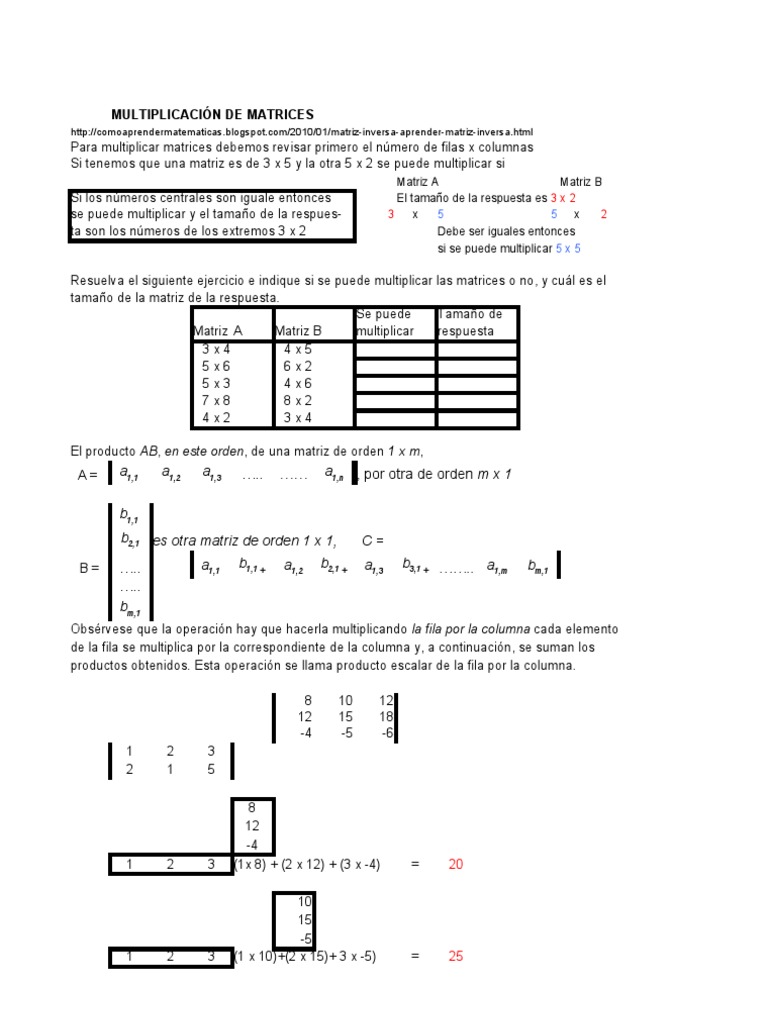 Multiplicacion Matrices | PDF | Matriz (Matemáticas) | Análisis funcional