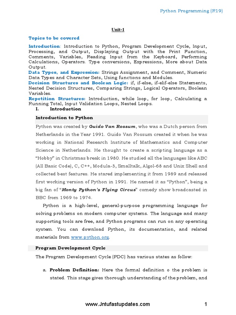 Python Programming (R19) - UNIT-1 | PDF | Parameter (Computer ...
