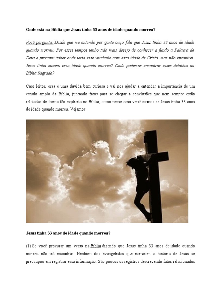 Onde Está Na Bíblia Que Jesus Tinha 33 Anos de Idade Quando Morreu ...