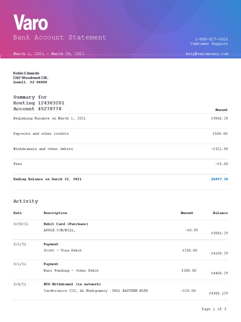 Bank Account Statement: Summary For Routing Account | PDF | Debit Card | Automated Teller Machine