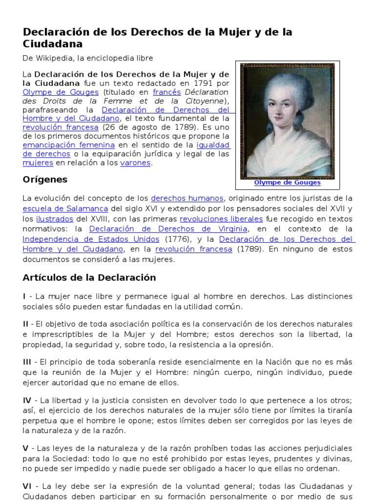 Declaración de Los Derechos de La Mujer y de La Ciudadana | PDF ...