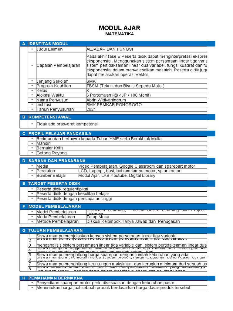 Contoh Modul Ajar | PDF
