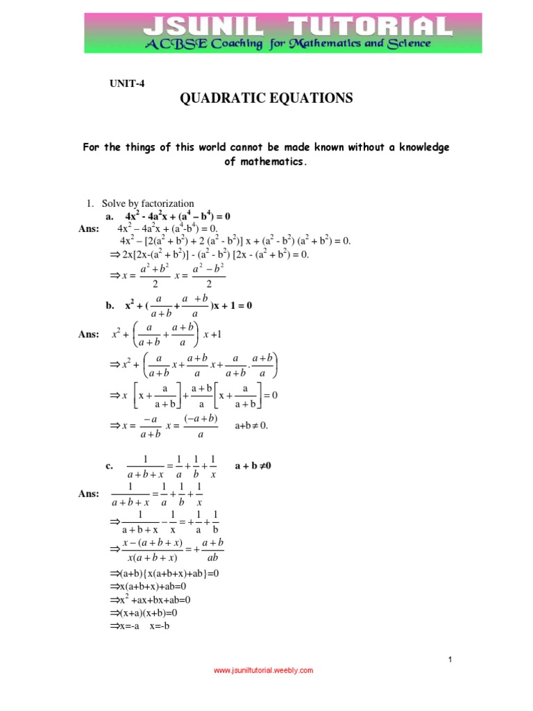 10th Quadratic Equations Solved Problems - 1.compressed | PDF ...