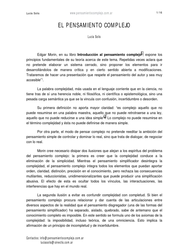 Introducción al Pensamiento Complejo | PDF | Complejidad | Science