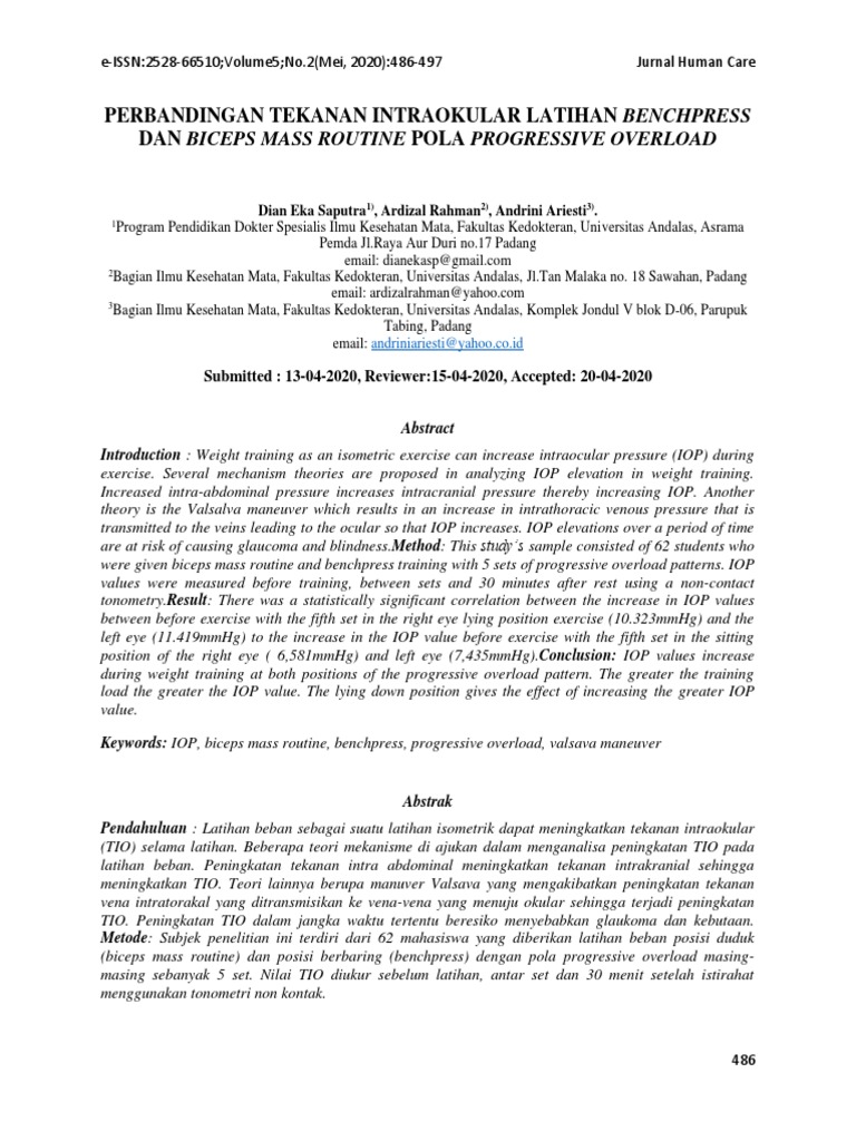 Perbandingan Tekanan Intraokular Latihan Benchpress Dan Biceps Mass ...