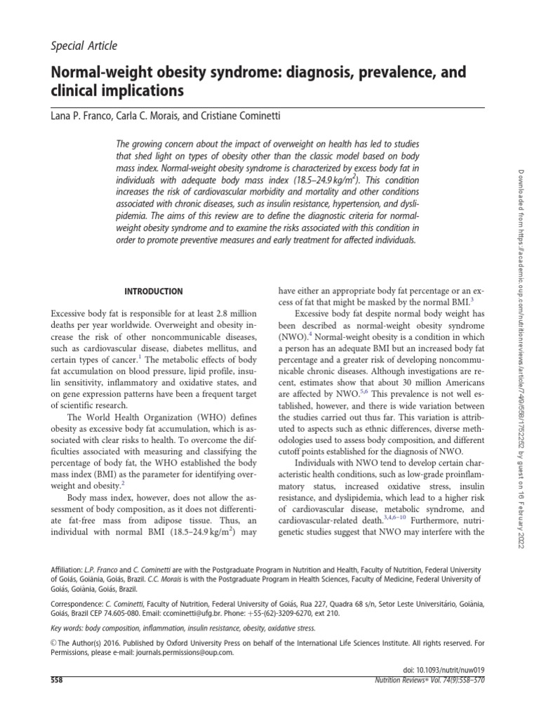 Normal Weight Obesity Syndrome | PDF | Obesity | Body Mass Index