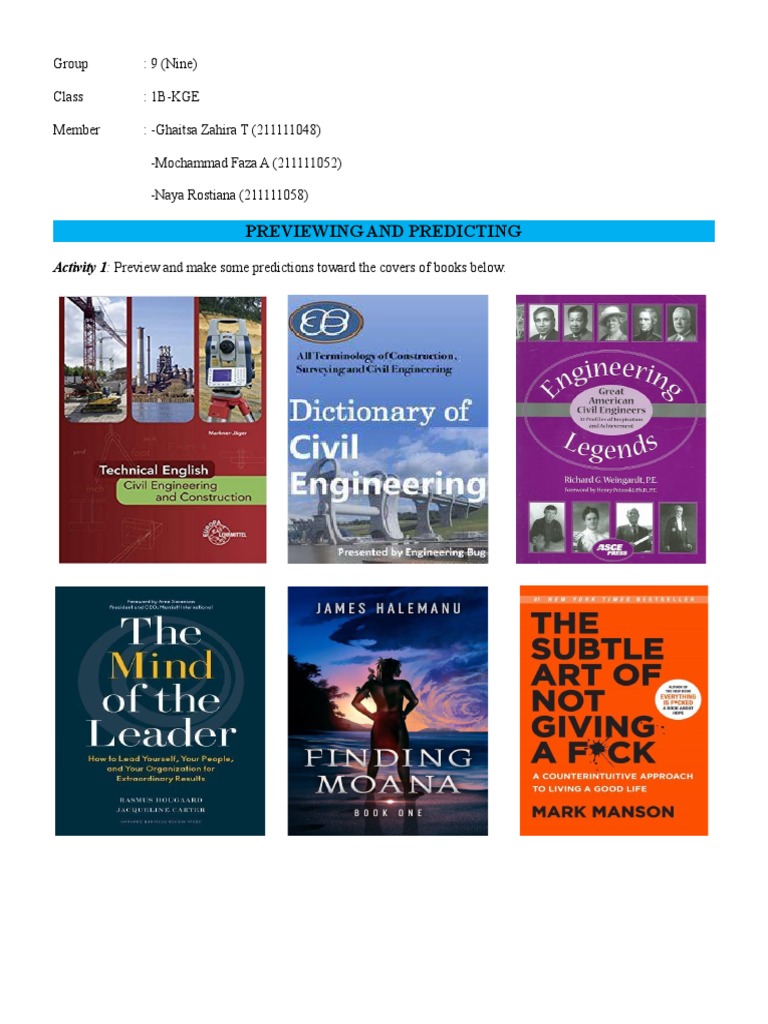 1 (I) - Previewing and Predicting - Kge | PDF | Depression (Mood) | Books