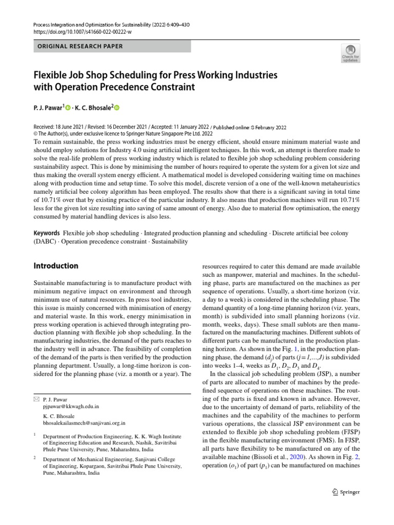 Flexible Job Shop Scheduling For Press Working Industries With ...