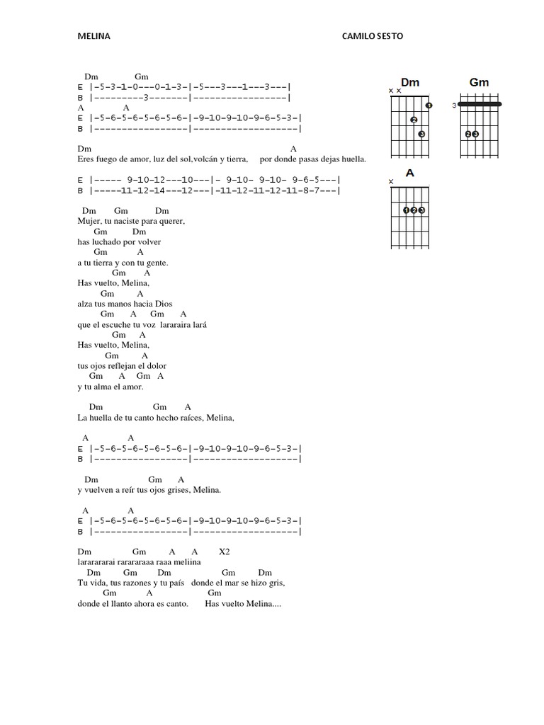 Letras y acordes de "Melina" | PDF