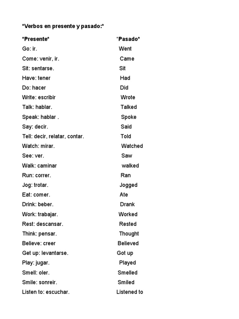 Verbos en Presente y Pasado: Presente Pasado | PDF