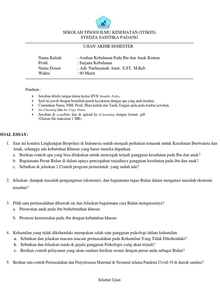 SOAL UAS ASKEB RENTAN-dikonversi | PDF