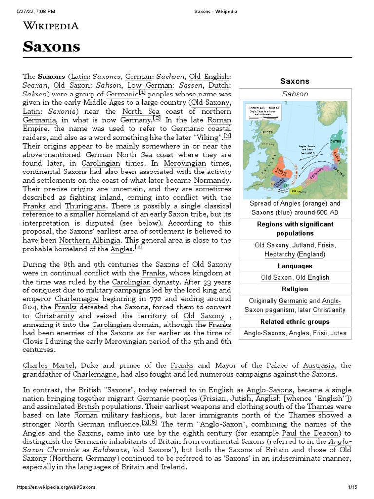 Saxons: Sahson Seaxan, Old Saxon: Sahson, Low German: Sassen, Dutch ...