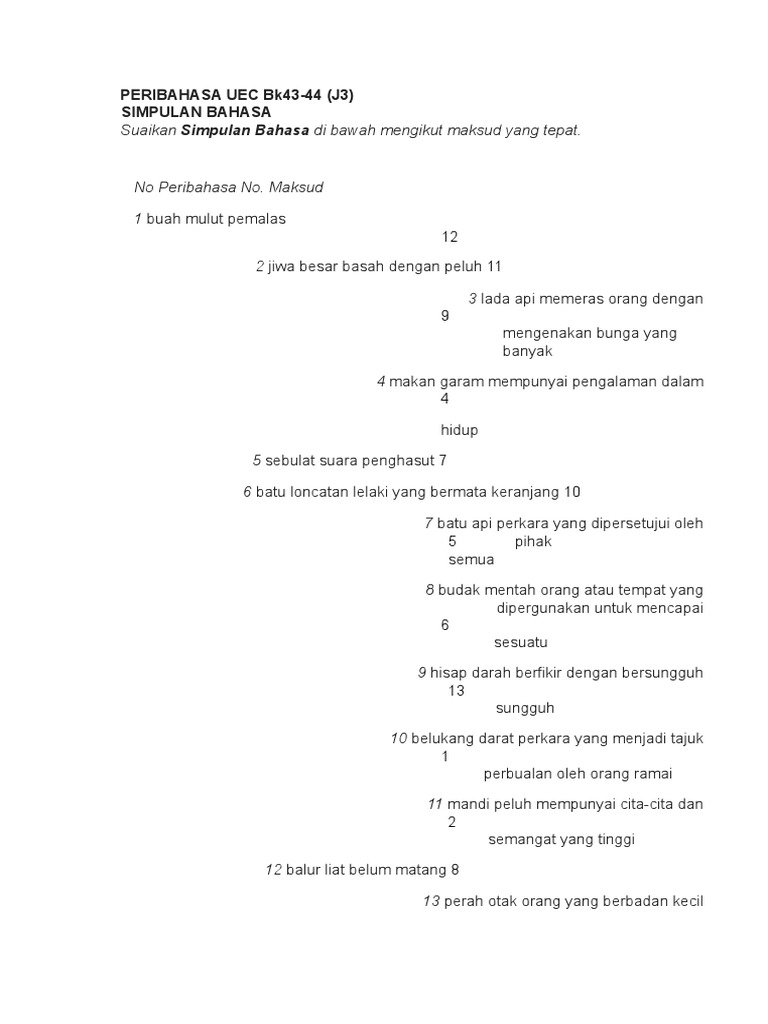 Peribahasa Uec j3 BK Ms 43-44 | PDF