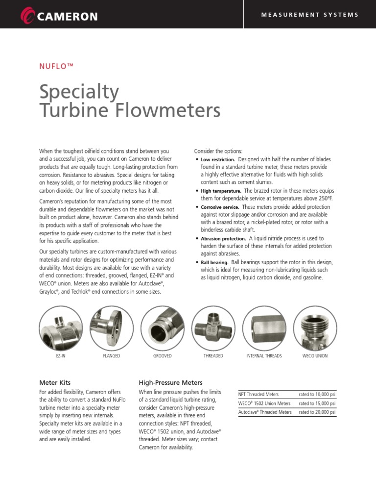 Specialty Turbine Flowmeters: Nuflo | Download Free PDF | Flow ...