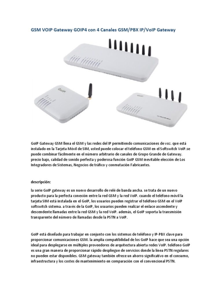 GSM VOIP Gateway GOIP4 Con 4 Canales GSM | PDF | Voz sobre IP | Gsm