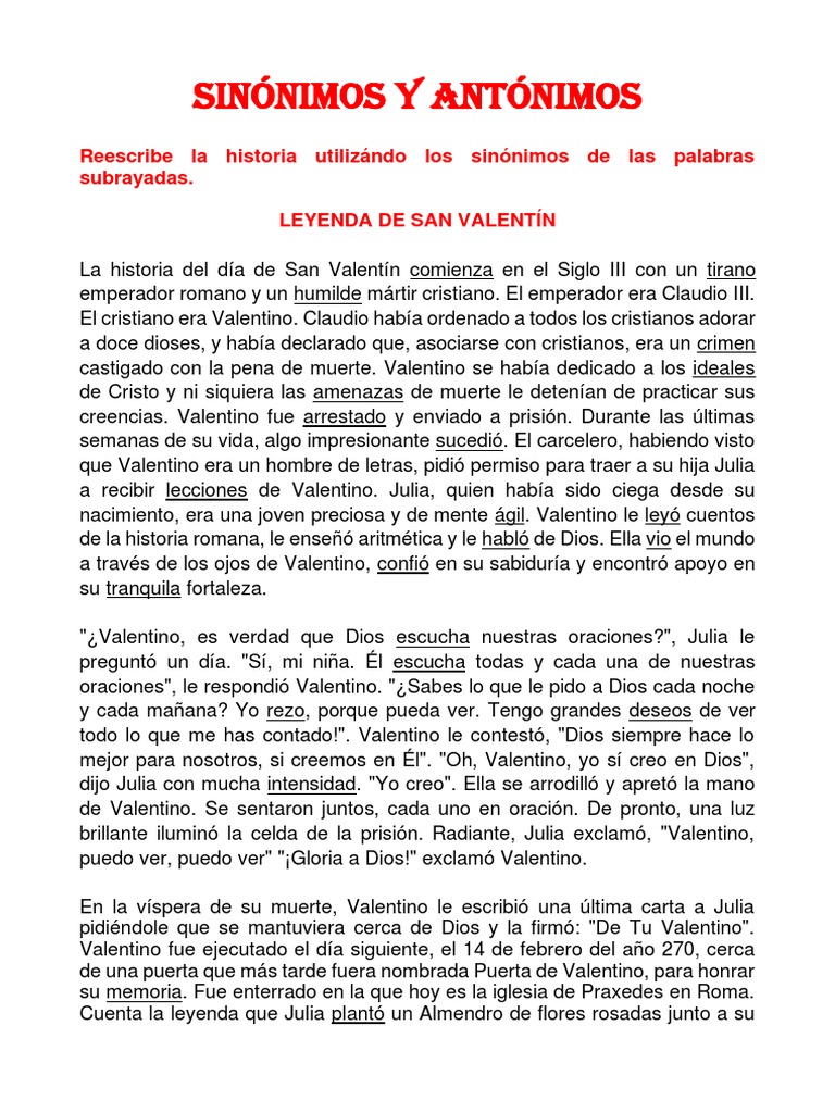 Lectura de Sinónimos y Antonimos | PDF