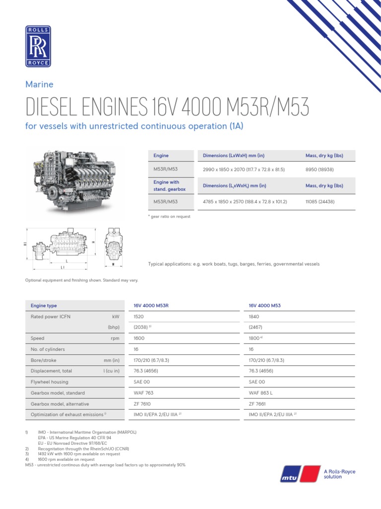 DIESEL ENGINES 16V 4000 M53R/M53: Marine | Descargar gratis PDF ...