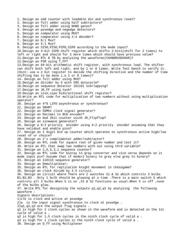 Verilog Questions Pdf Electrical Engineering Computer Architecture