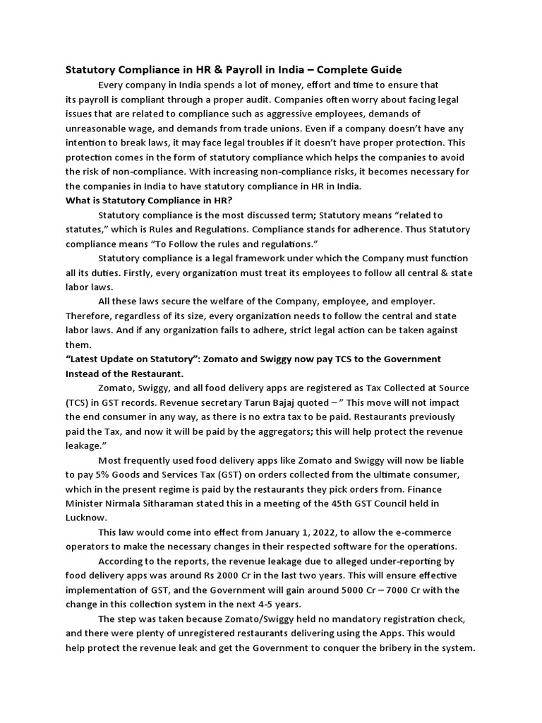 Statutory Compliance in HR & Payroll in India - Complete Guide | PDF ...