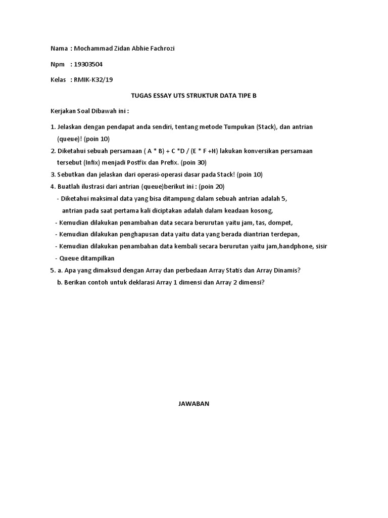 Tugas Essay Uts Struktur Data | PDF | Komputer | Teknologi & Rekayasa
