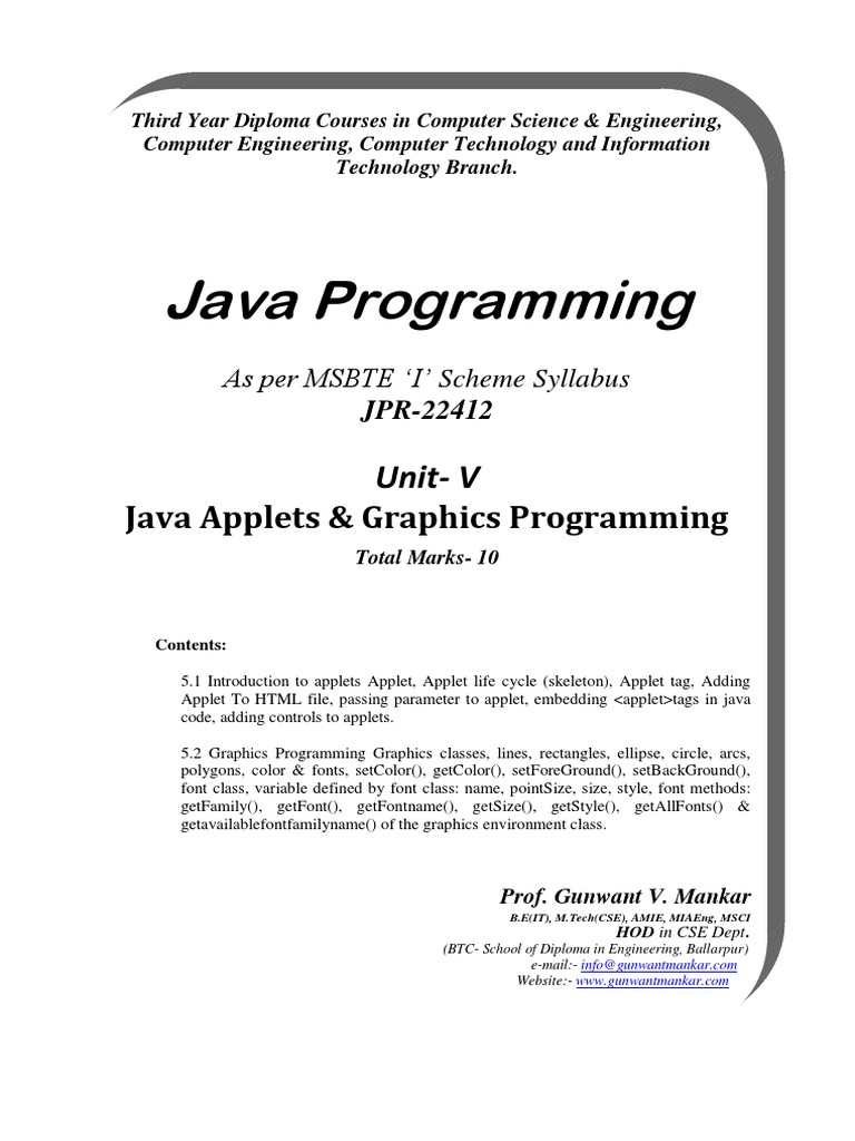 Java Applets And Graphics Programming Pdf Html Element Java Programming Language 