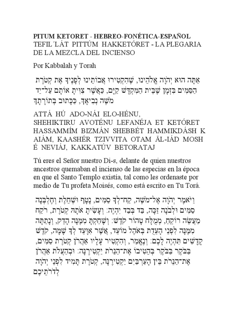 Oración del Ketoret en Español | PDF