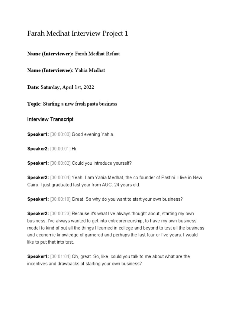 Farah Medhat Interview Transcript | PDF | Pasta | Social Media