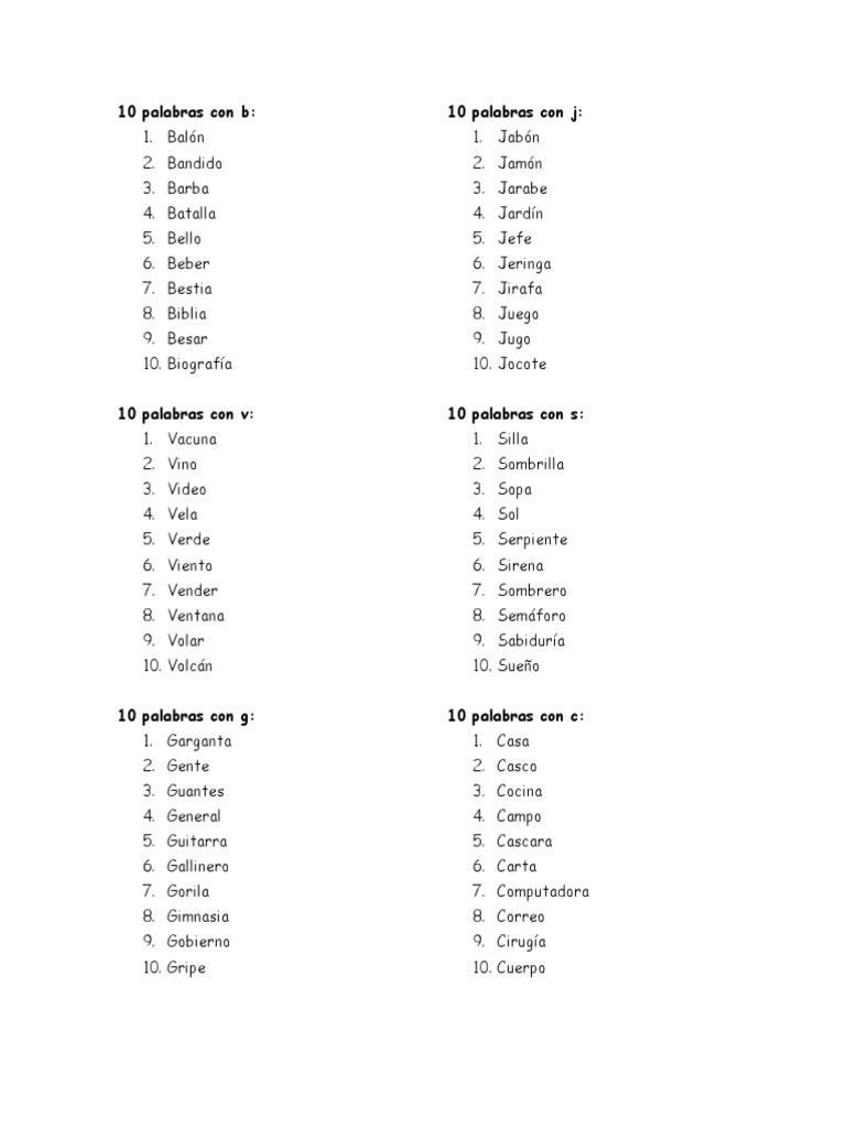 10 Palabras Con B, Etc | PDF