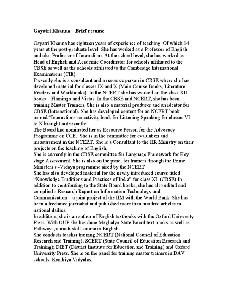 Gayatri Khanna-Brief Resume | PDF | Career & Growth | Foreign Language ...