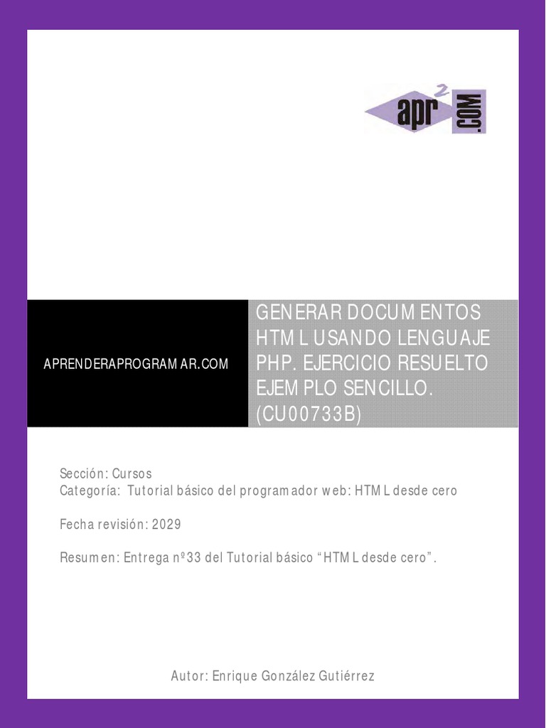 Generar Documentos HTML Usando Lenguaje Php. Ejercicio Resuelto Ejemplo ... Generar Documentos HTML Usando Lenguaje Php. Ejercicio Resuelto Ejemplo ...