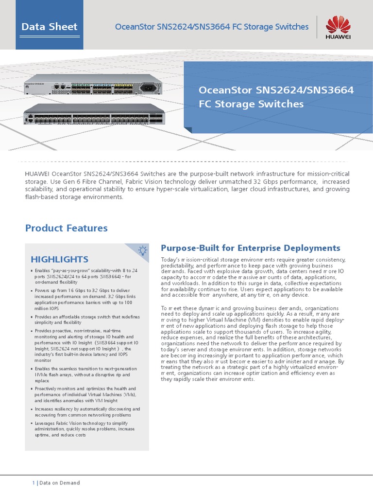 Huawei OceanStor SNS2624 SNS3664 Data Sheet | PDF | Cloud Computing ...