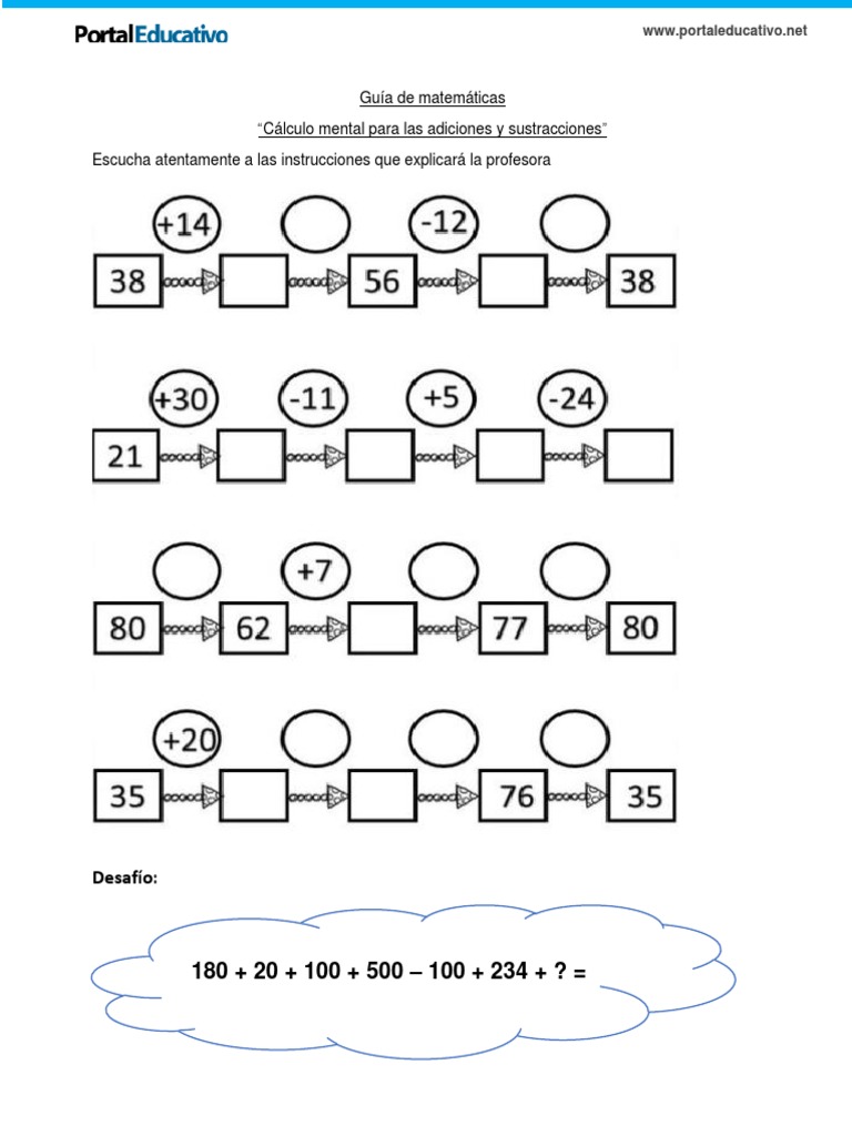 3b Guia Calculo Mental para Las Adiciones y Sustracciones | PDF