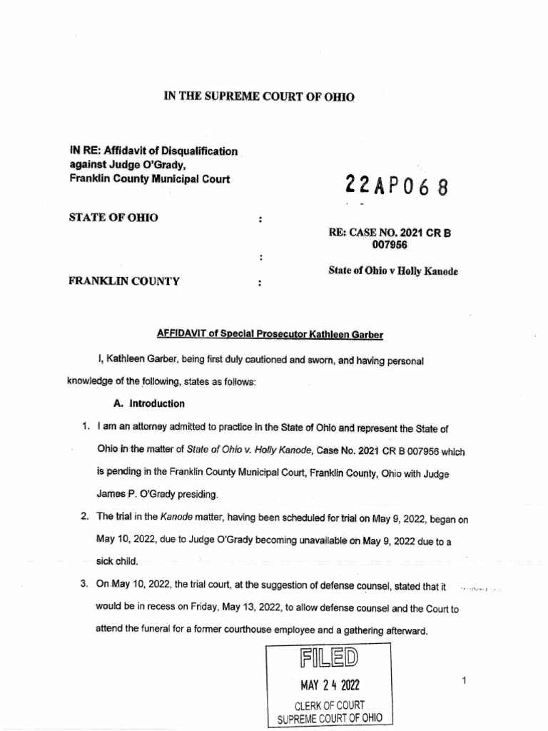 Affidavit To Disqualify Judge James O'Grady | PDF