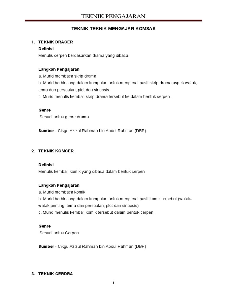 Teknik-Teknik Mengajar Komsas | PDF