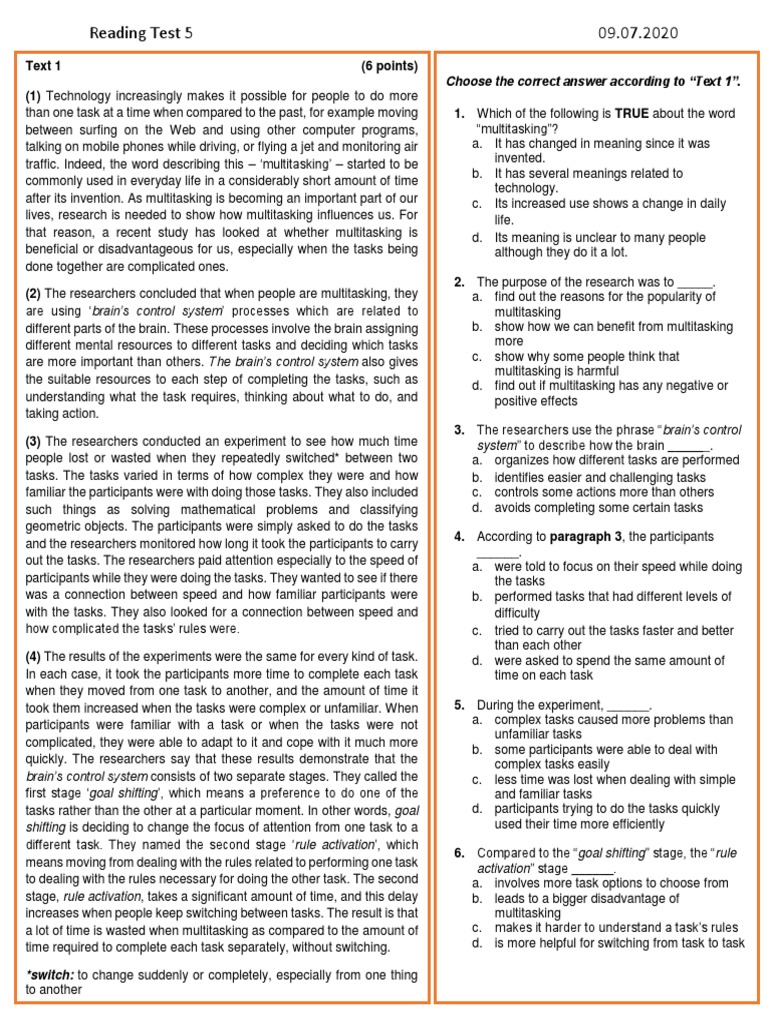 Reading Test 5 | PDF | Memory | Multimedia