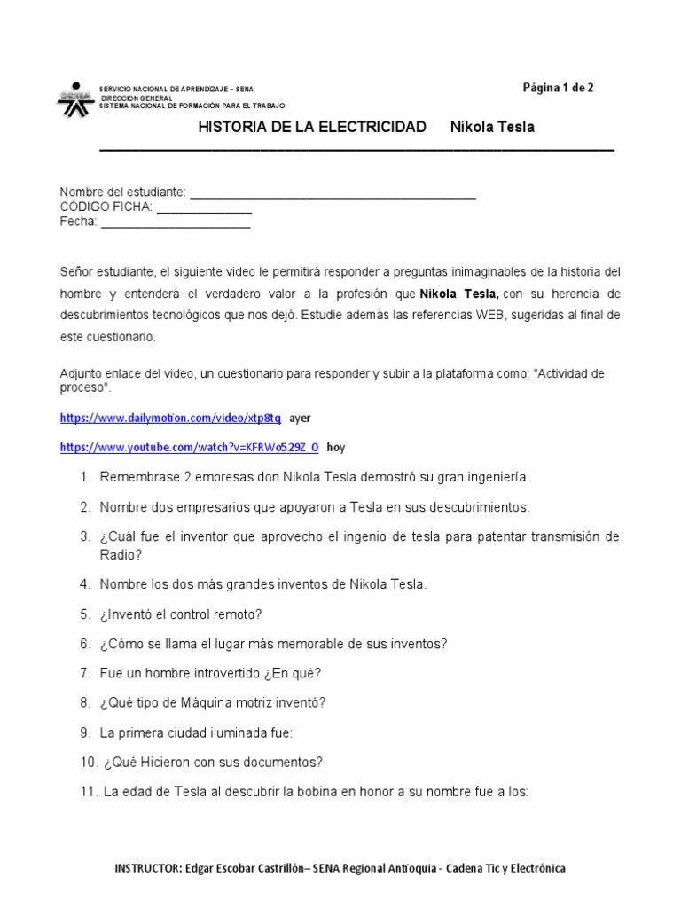 Aportes y descubrimientos de Nikola Tesla | PDF | Nikola Tesla ...