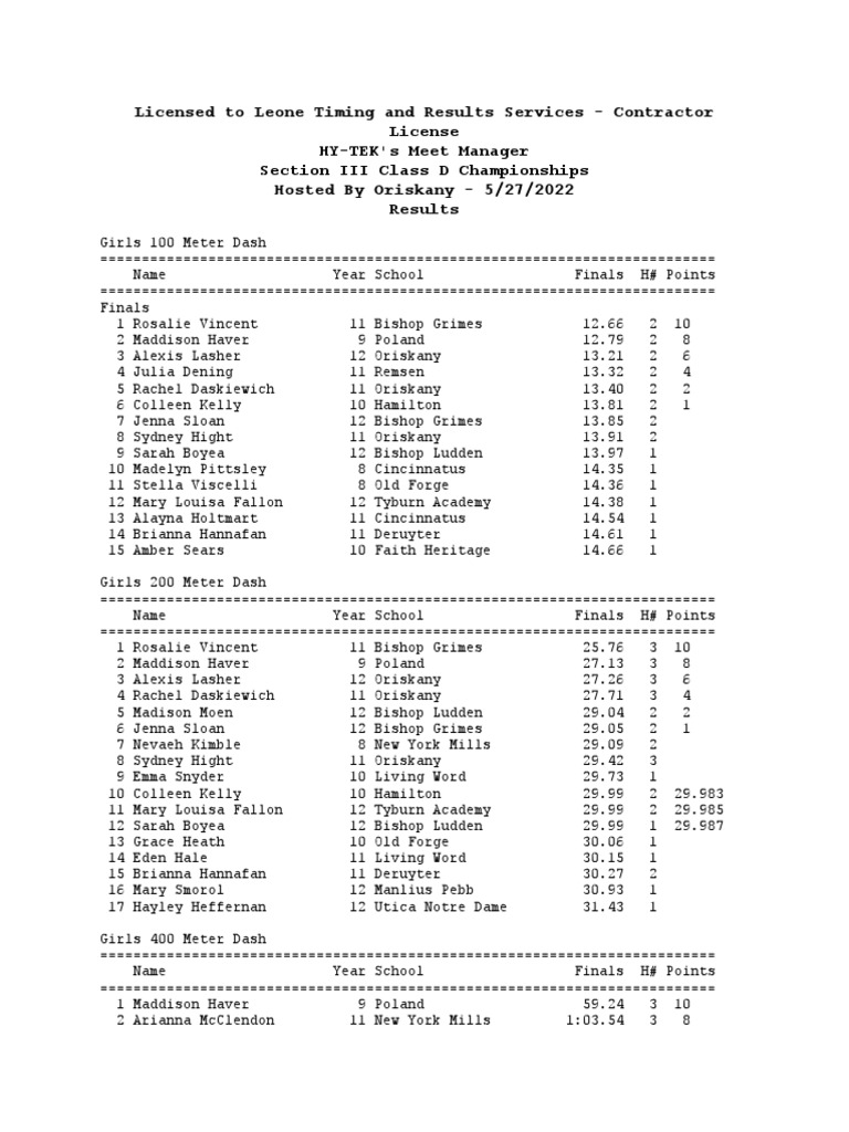 Section III Class D Championships | PDF | Sport Of Athletics | Athletics