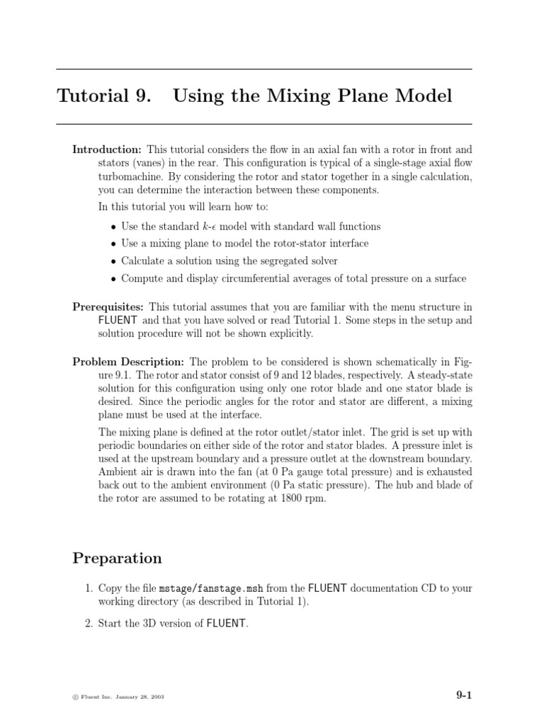 Tutorial 9. Using The Mixing Plane Model: Preparation | PDF | Fluid ...