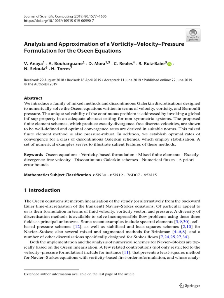 Analysis and Approximation of A Vorticity-Velocity-Pressure Formulation For The Oseen Equations ...